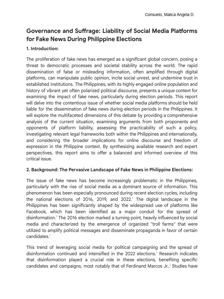 Governance and Suffrage - Liability of Social Media Platforms For Fake ...