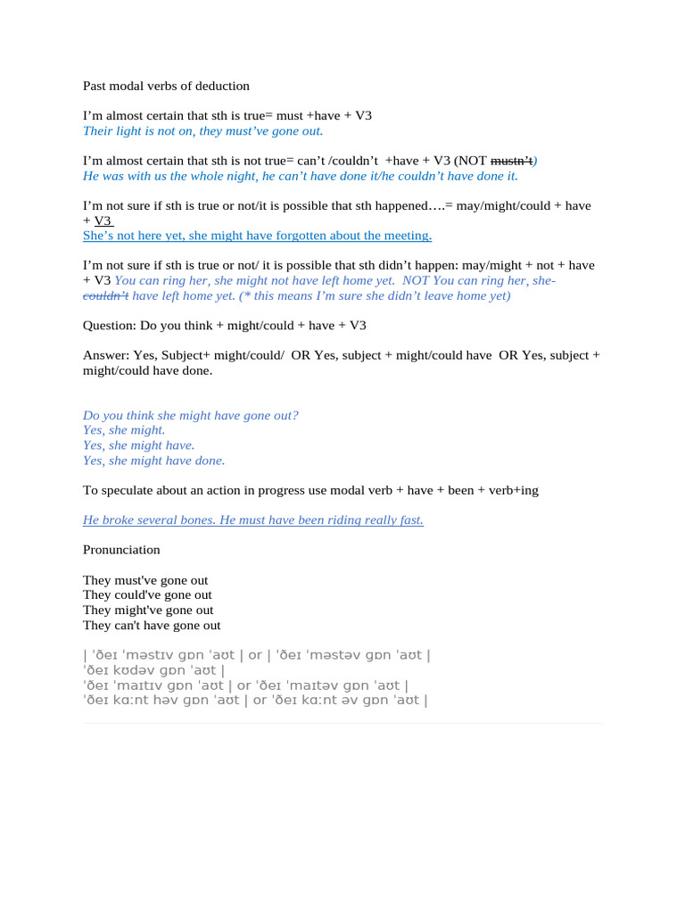Past Modal Verbs of Deduction SS Version | PDF