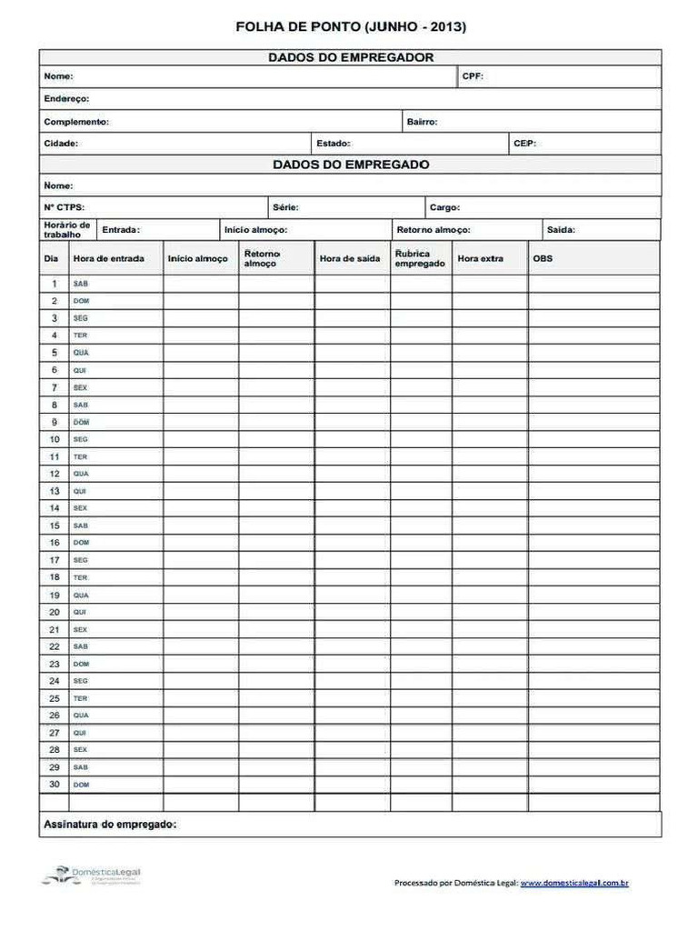 Folha de Ponto Individual para Imprimir | PDF