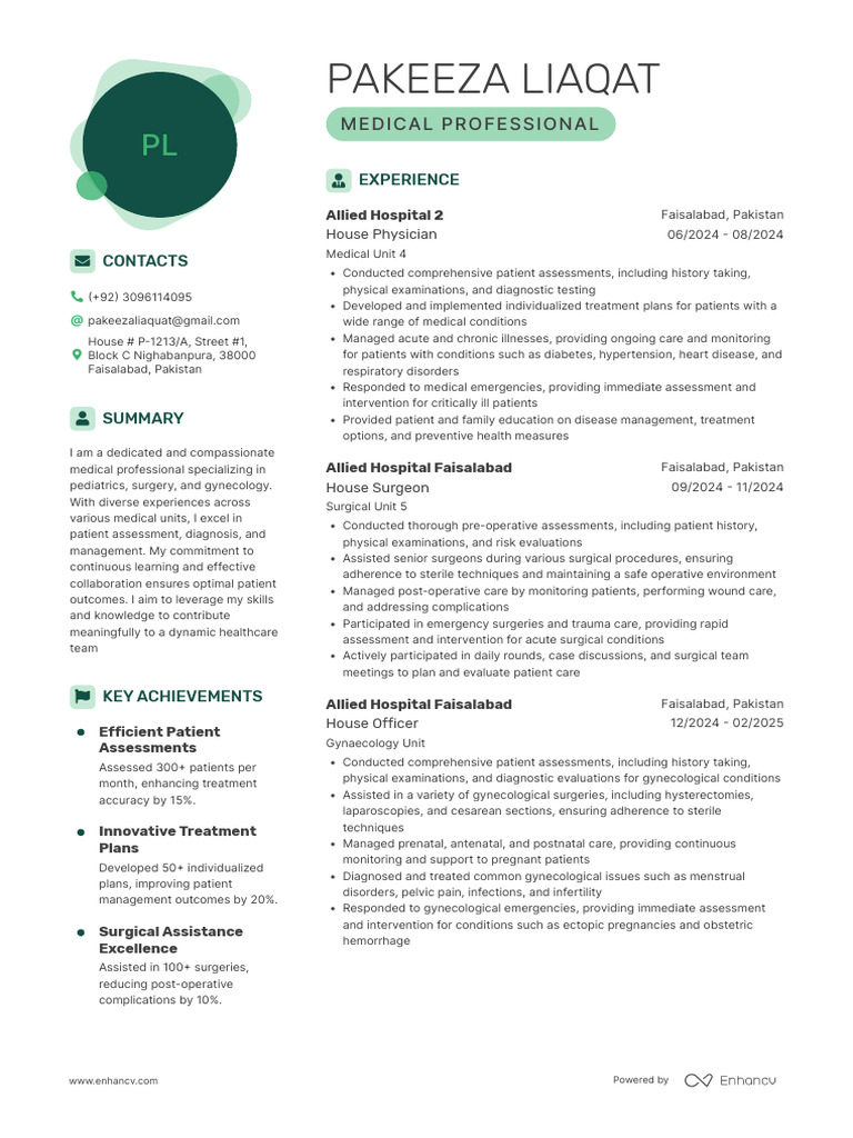 Pak Eez Alia Q at Resume | PDF | Surgery | Gynaecology