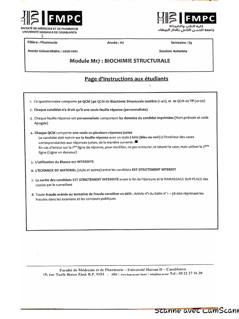 Exam+Correction 2021 Biochimie Struct | PDF
