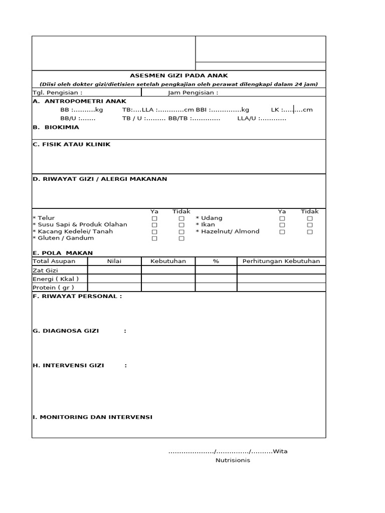 RM 17 Asesmen Gizi Anak | PDF