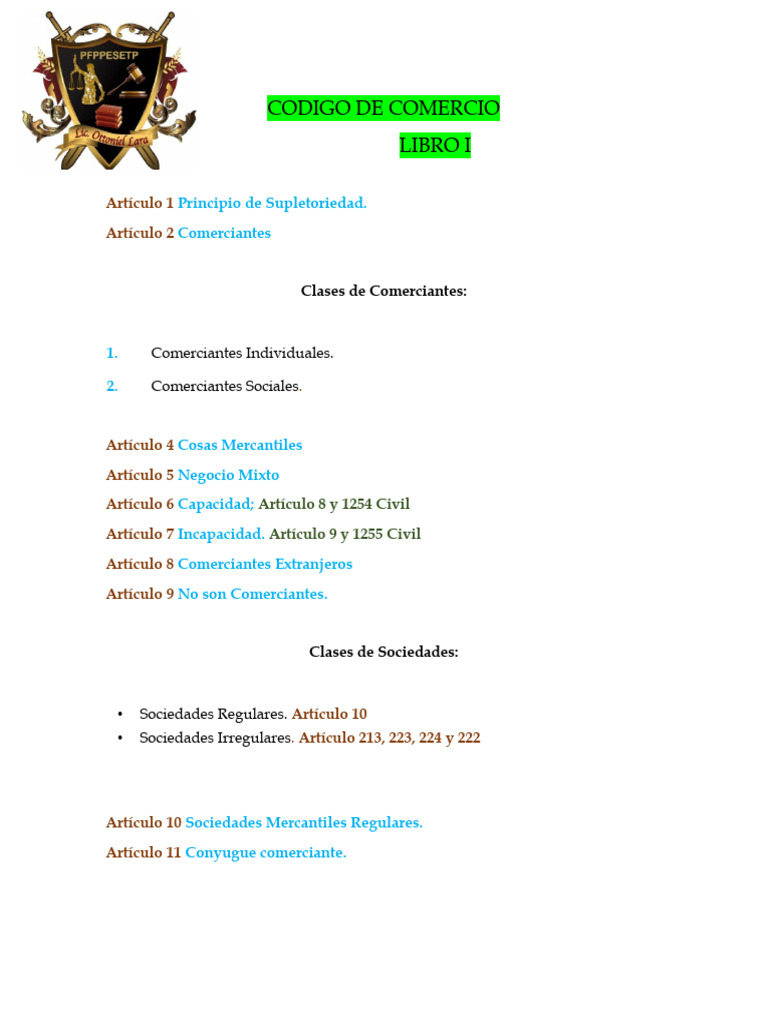 Estructura del Código de Comercio | PDF | Economía Financiera ...