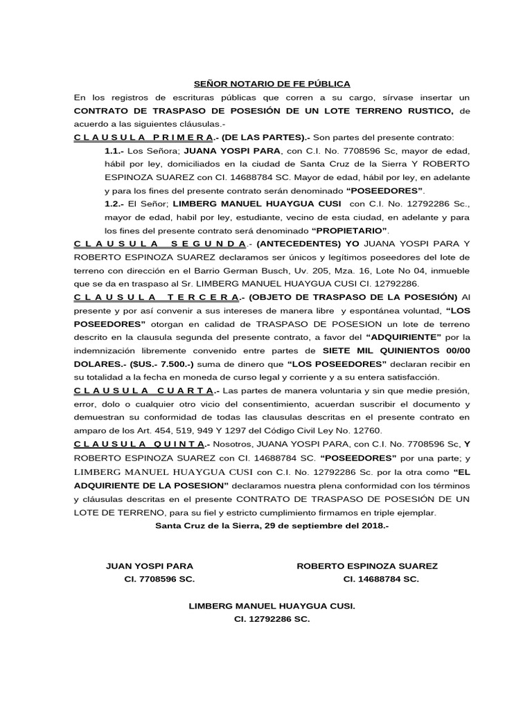 Contrato de Traspaso de Posision | PDF