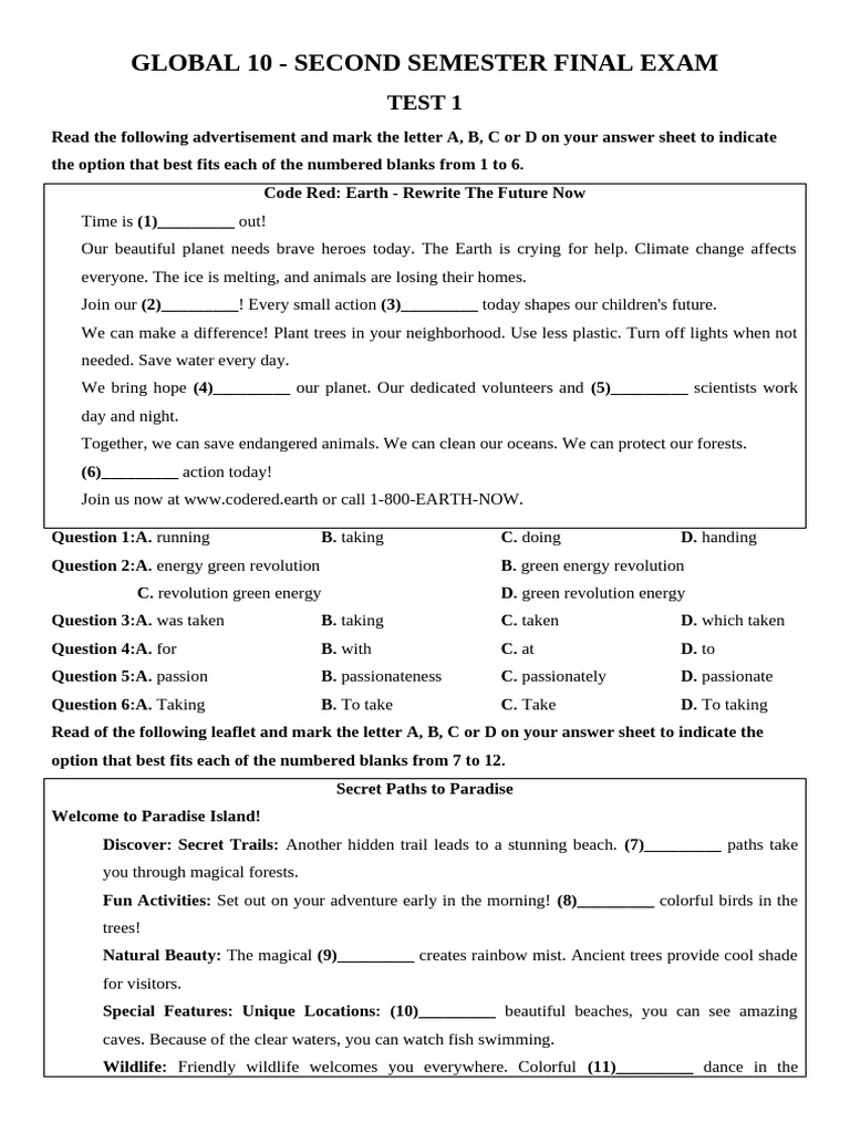 De HK2 Global 10 Form 2025 Giai Chi Tiet | PDF | Tourism | Natural ...