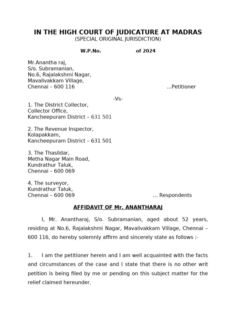 Anantha Raj Writ Affidavit | PDF | Judiciaries | Public Law