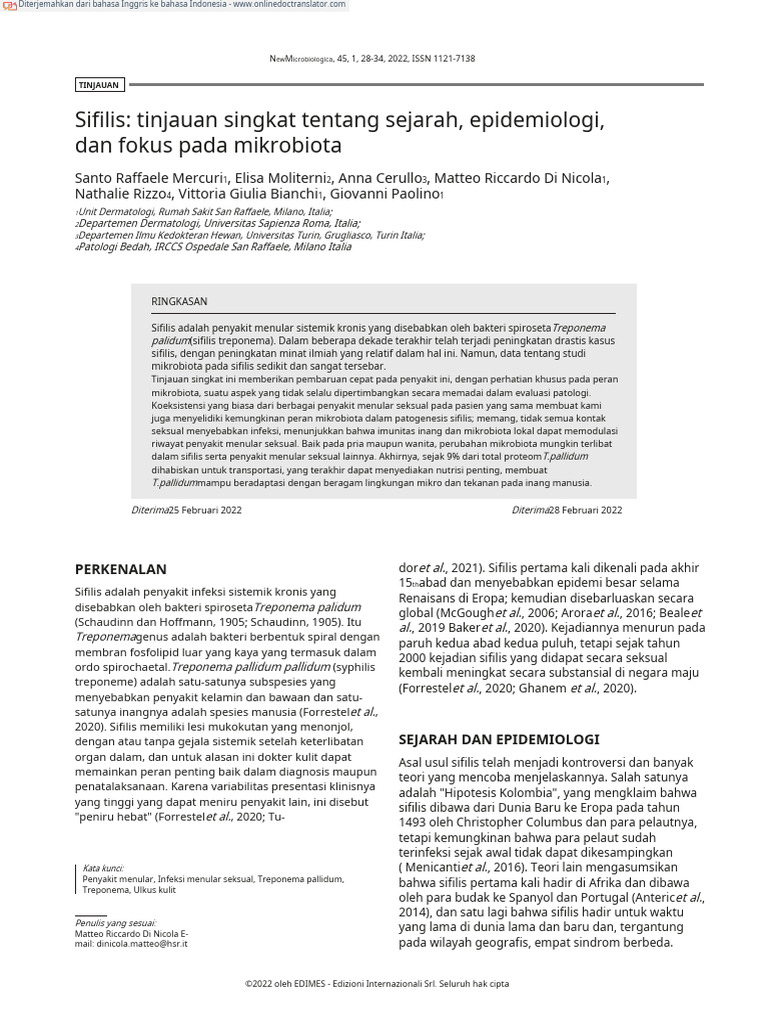 Syphilis-A Mini Review of The History, Epidemiology - En.id | PDF
