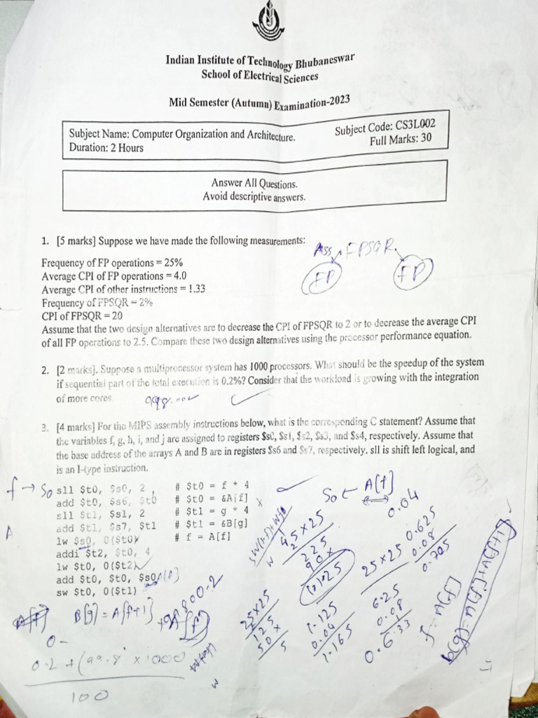 COA Midsem 2023-24 | PDF