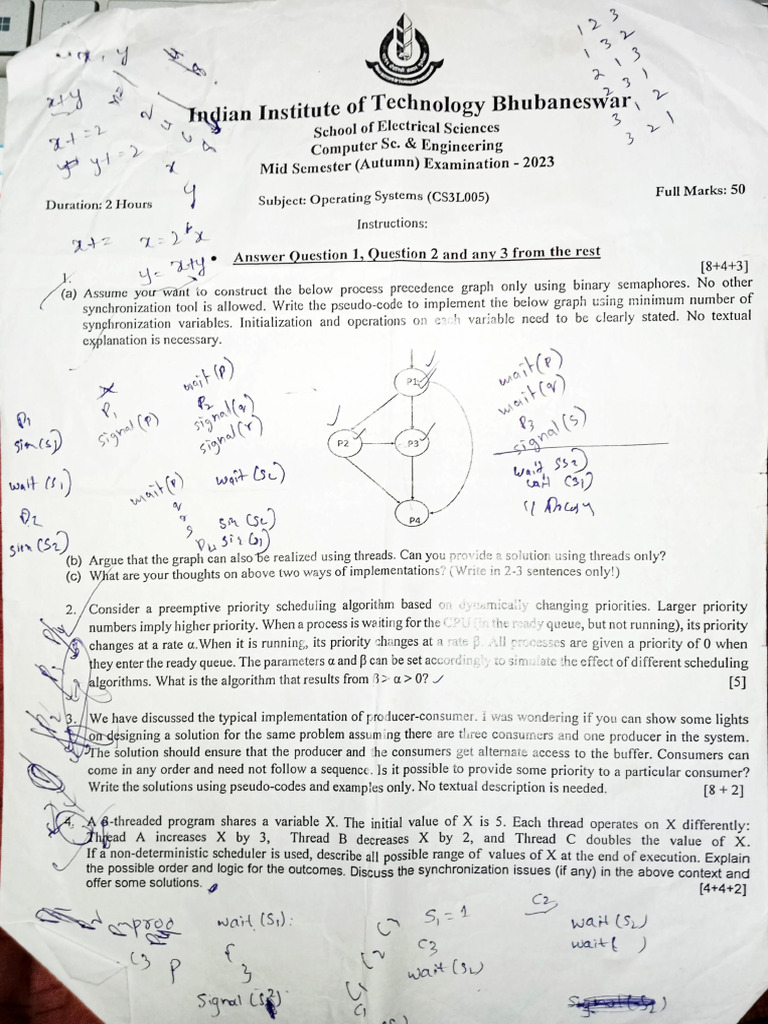 Operating Systems Midsem 2023-24 | PDF