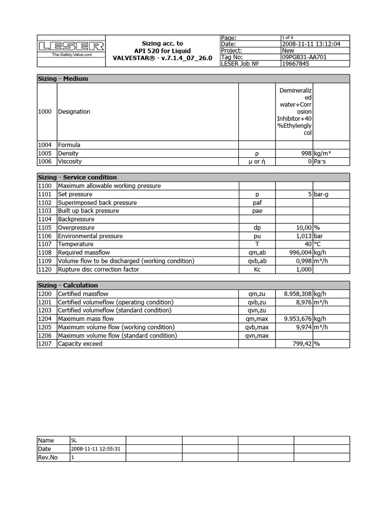 09pgb31-Aa701 (API 520 Liquid) Rev 0 | PDF | Valve | Pressure