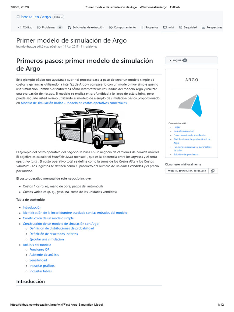 Primer Modelo de Simulación de Argo Wiki Boozallen - Argo GitHub | PDF | Simulación | Estadísticas