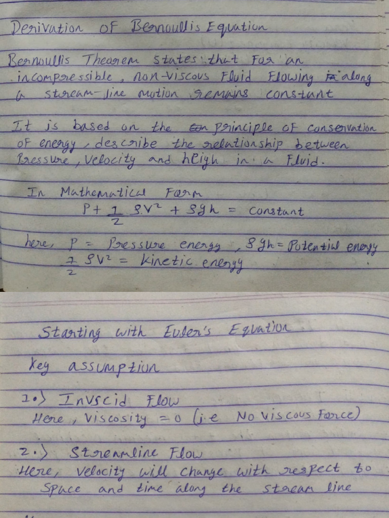 Bernoullis Equation Derivation | PDF | Mechanics | Process Engineering