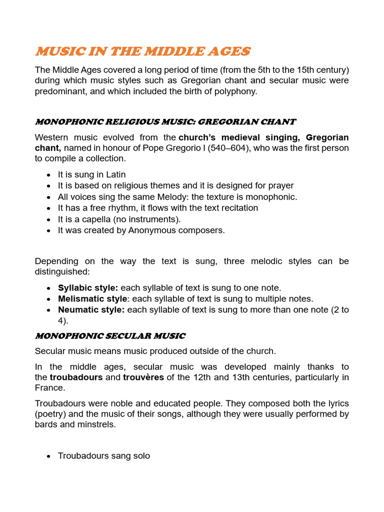 Music in The Middle Ages | PDF | Gregorian Chant | Songs