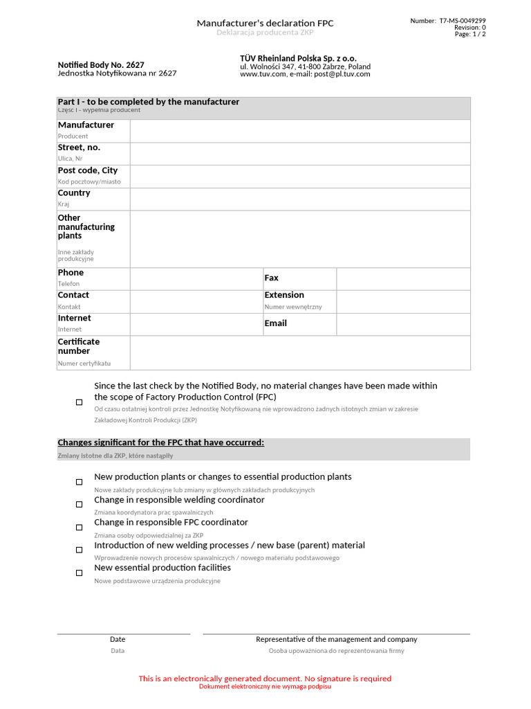 t7 Ms 0049299 Manufacturer's Declaration en 1090 1 | PDF