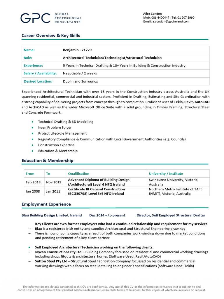 Ben 21729 - Revit Technician | PDF | Specification (Technical Standard)