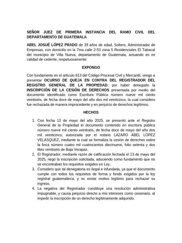Ocurso_Queja_Negativa_Inscripcion | PDF | Guatemala | Justicia