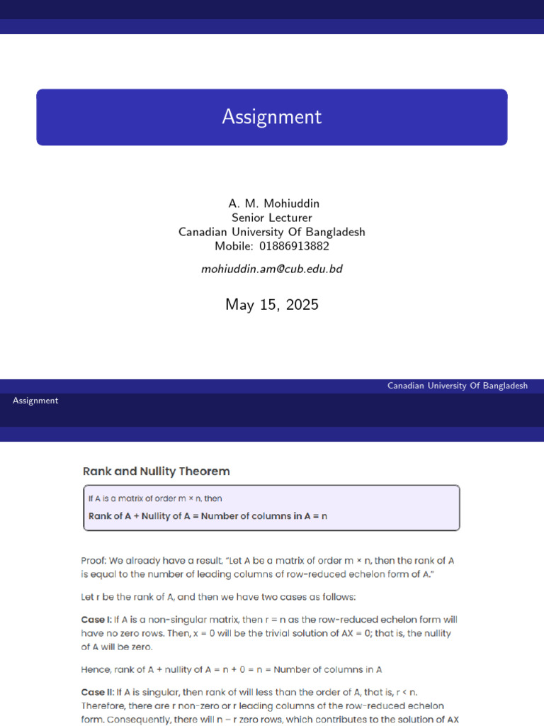Rank and Nullity | PDF