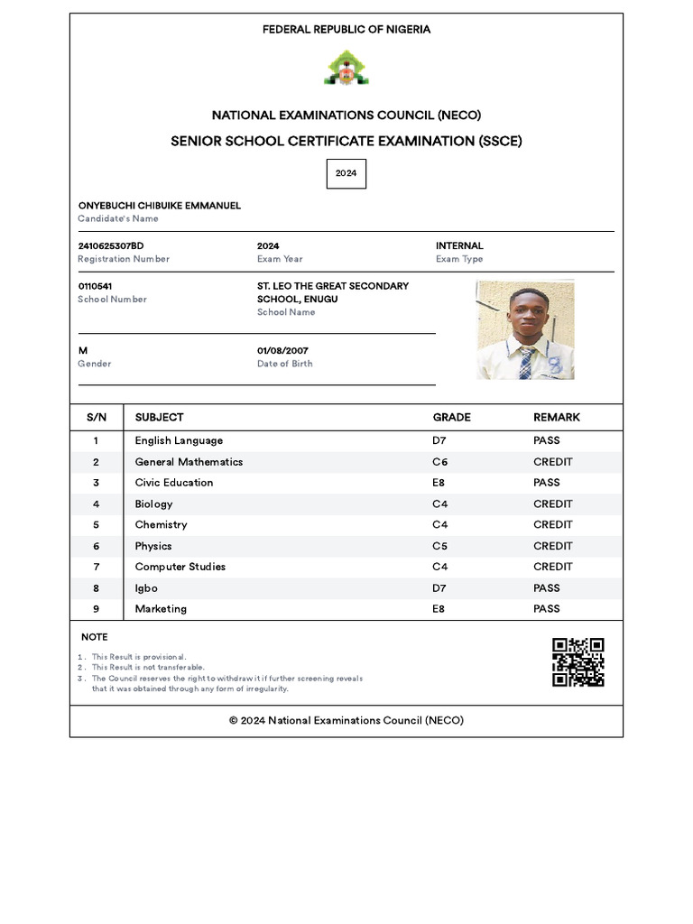 NECO 2024 SSCE Result Overview | PDF