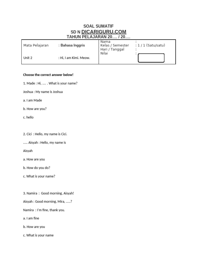 Soal Sumatif B.ing Bab 2 | PDF