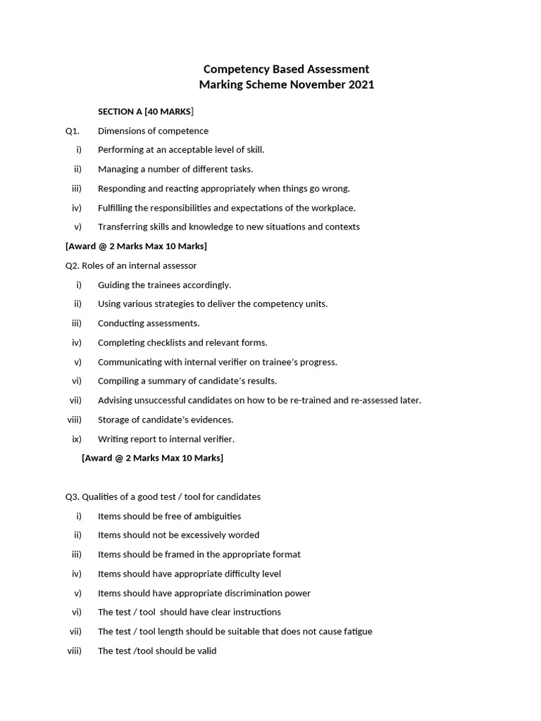 CBA Marking Scheme Overview 2021 | PDF | Educational Assessment ...