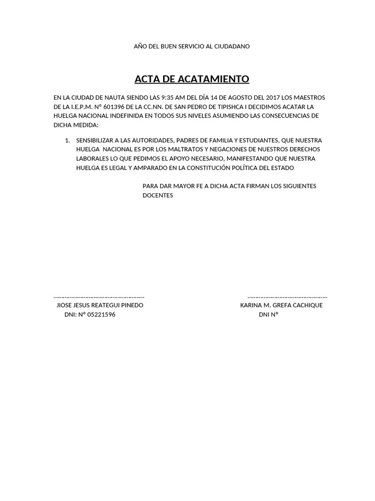Acta de Acatamiento | PDF