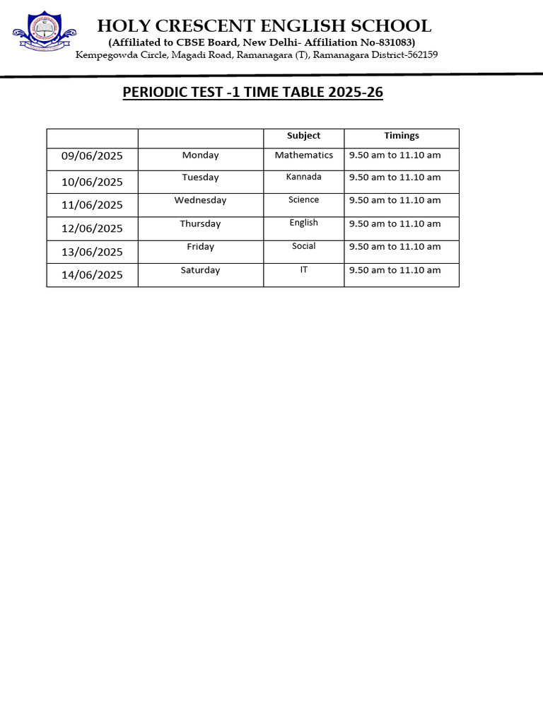 10th PT 1 Time Table | PDF