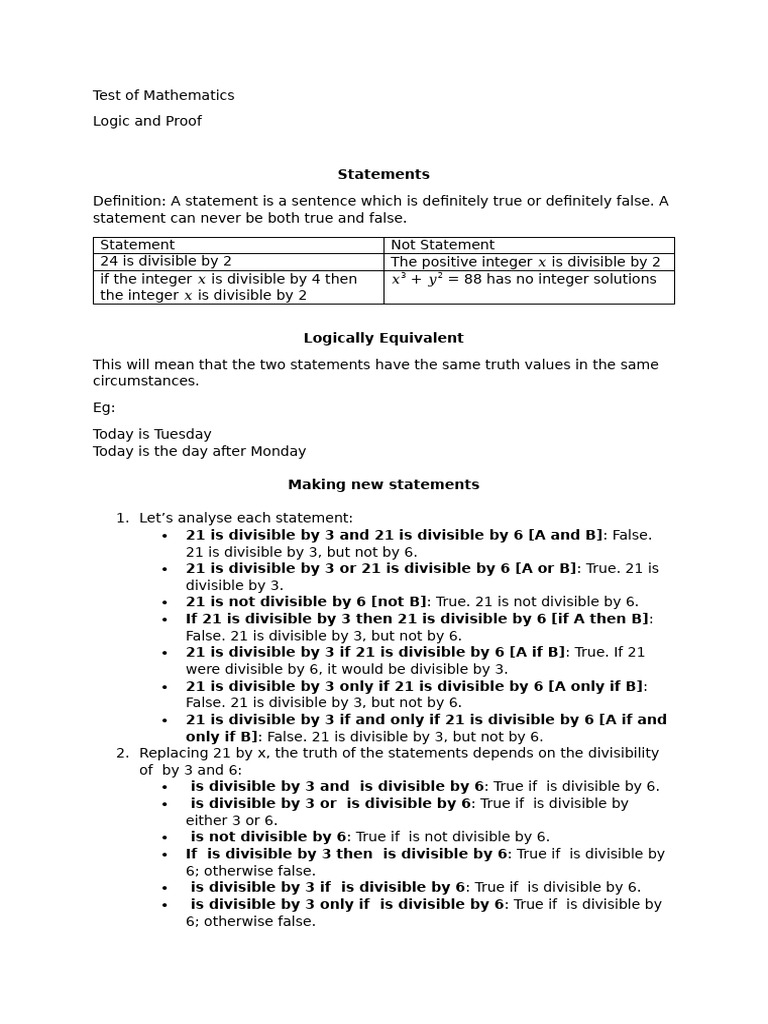 Test of Mathematics - Logic and Proof | PDF | Mathematical Proof | Truth