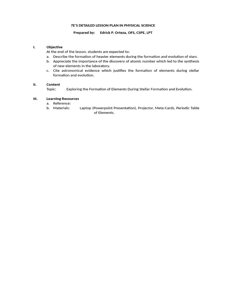 7E Lesson Plan | PDF