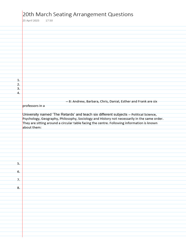 20th March Seating Arrangement Questions Iquanta Live | PDF | Chess ...