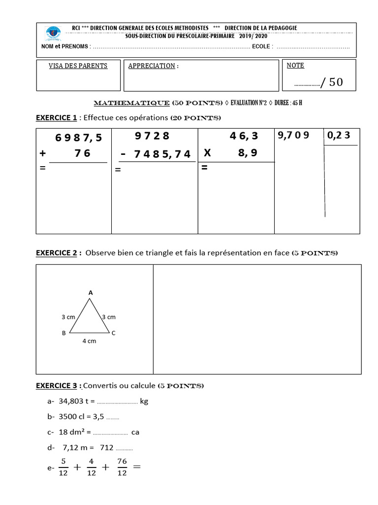 Evaluation N°2 Math | PDF