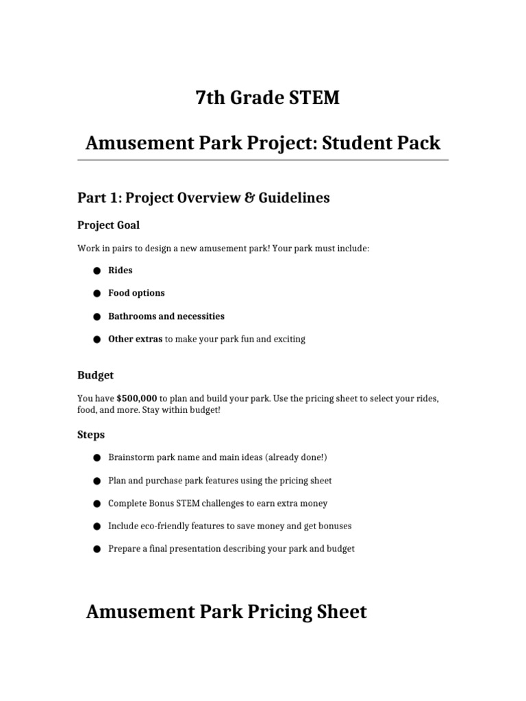 7th Grade STEM Amusement Park Project Guide | PDF | Solar Power ...