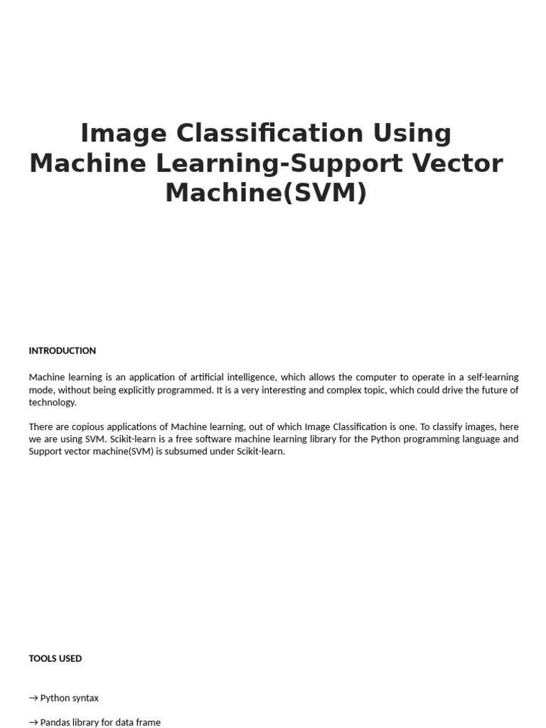 Image Classification Using SVM | PDF | Support Vector Machine | Machine Learning