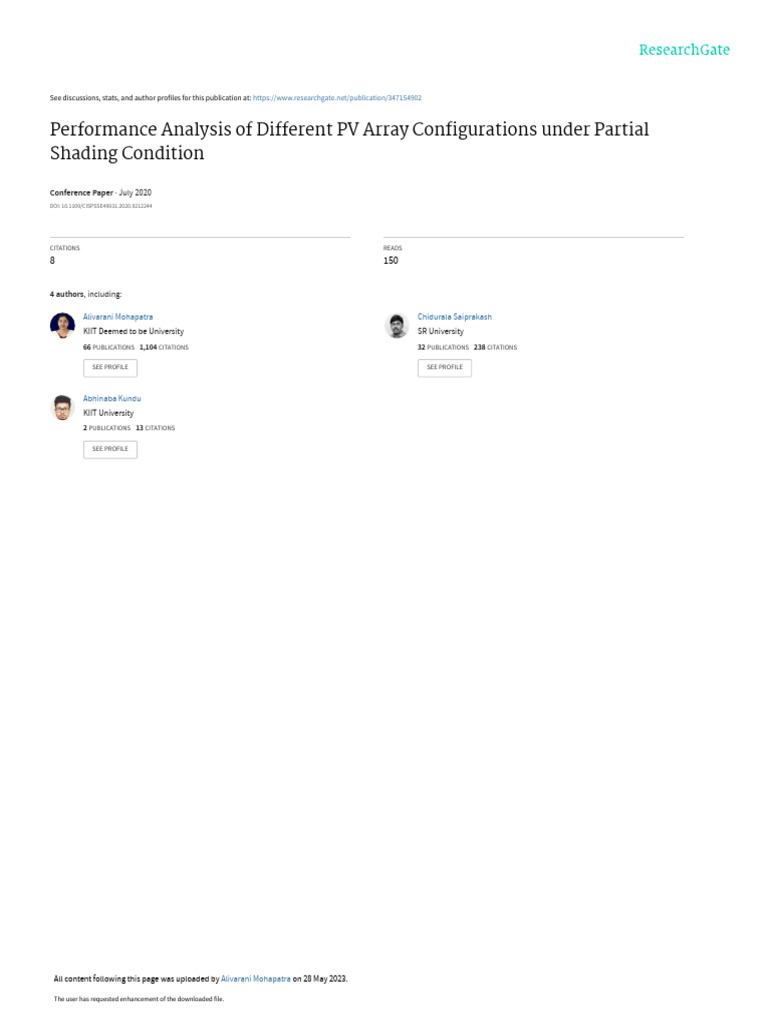 Performance Analysis of Different PV Array Configurations Under Partial Shading Condition | PDF ...