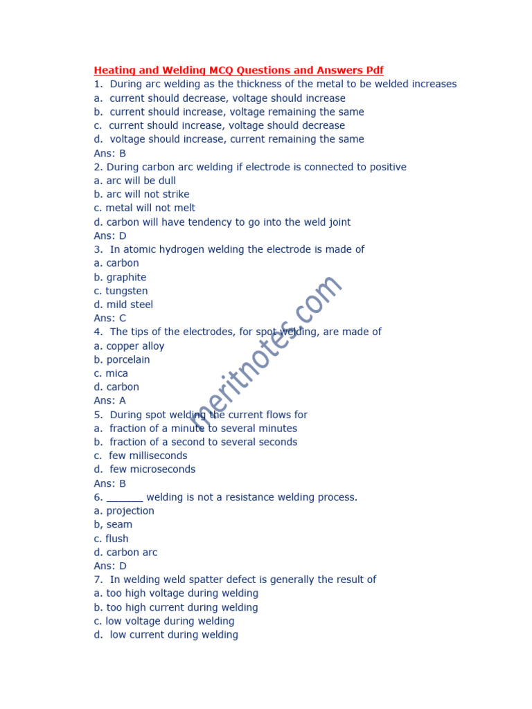 Welding MCQs: Questions & Answers PDF | PDF