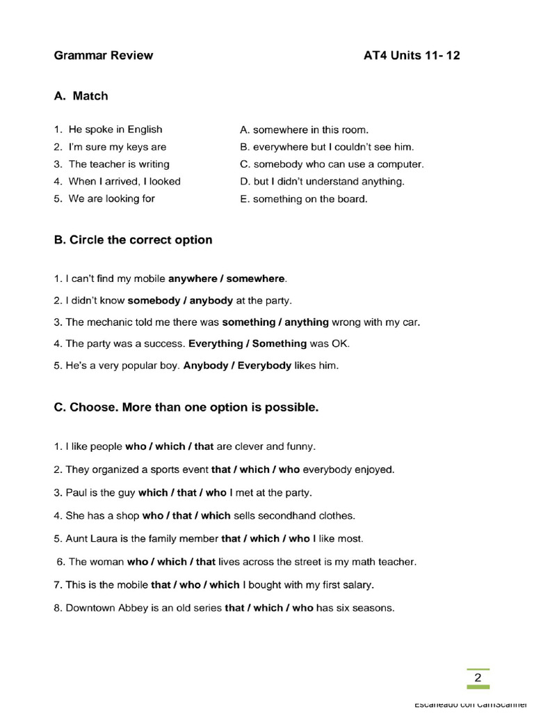 AT4 Grammar Review 4 2024 | PDF
