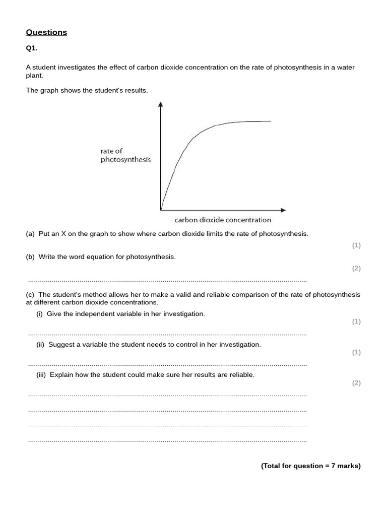 Year 9 Photosynthesis Igcse Exam Questions | PDF | Carbon Dioxide ...