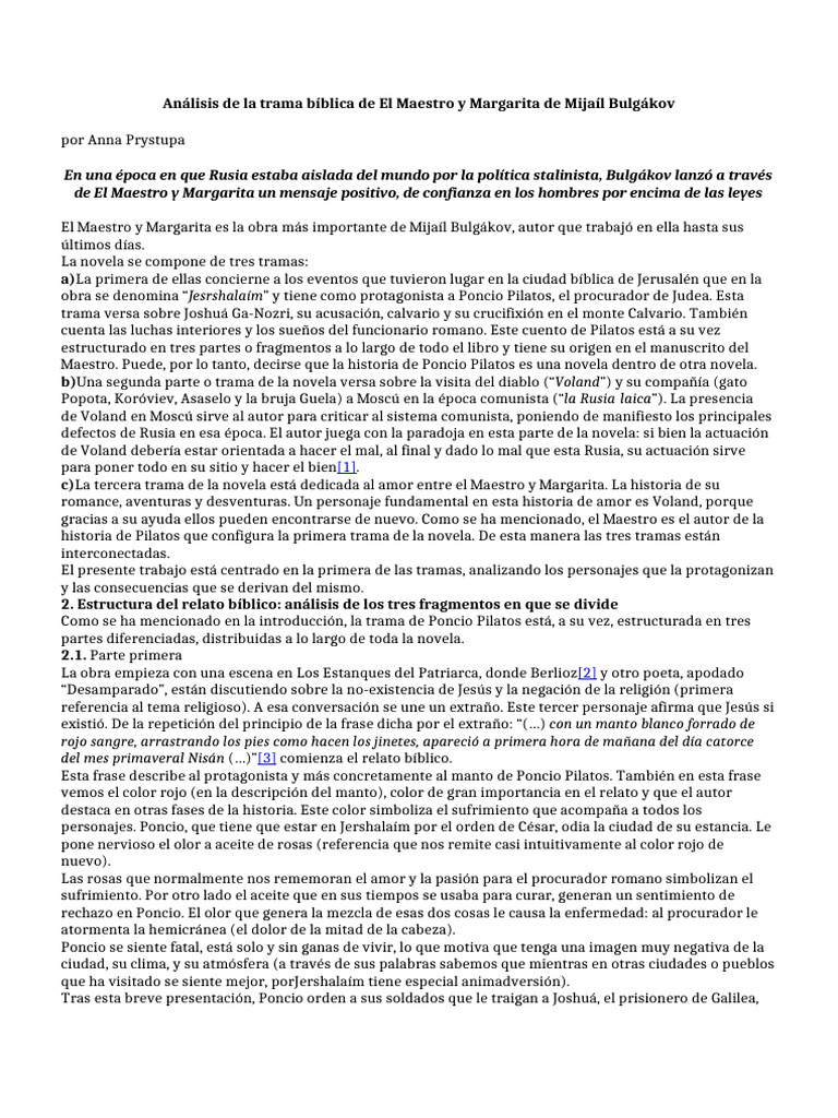 Análisis de La Trama Bíblica de El Maestro y Margarita de Mijaíl ...
