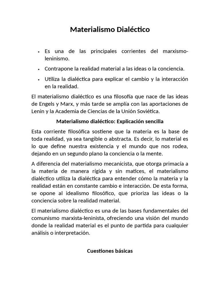 Materialismo Dialéctico | PDF | Materialismo | Dialéctico
