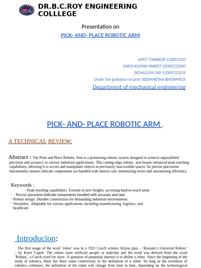 Pick and Place Robotic Arm | PDF | Robotics | Actuator
