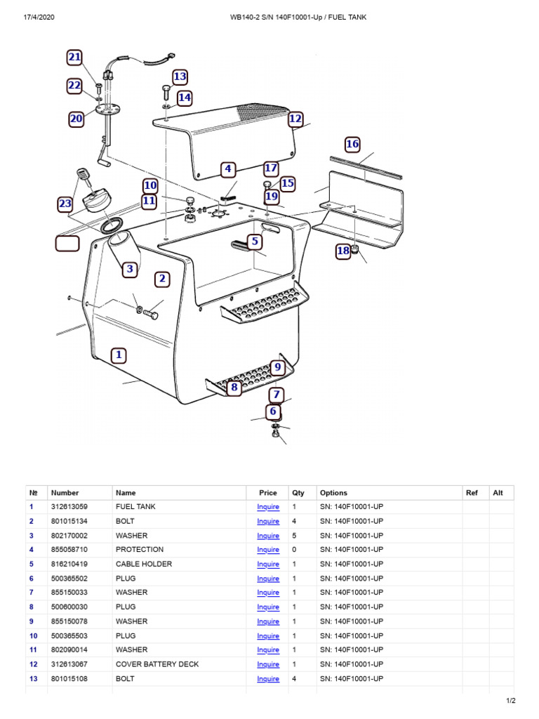 WB140-2 Fuel Tank Parts List | PDF
