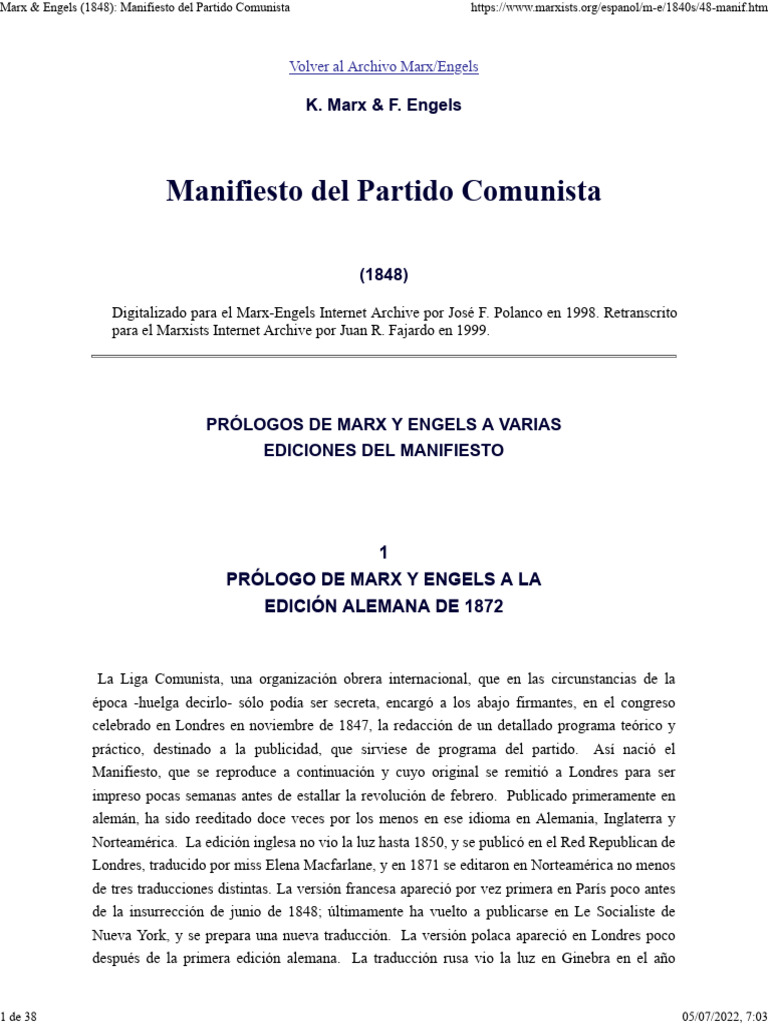Marx & Engels (1848) Manifiesto Del Partido Comunista | PDF | El ...