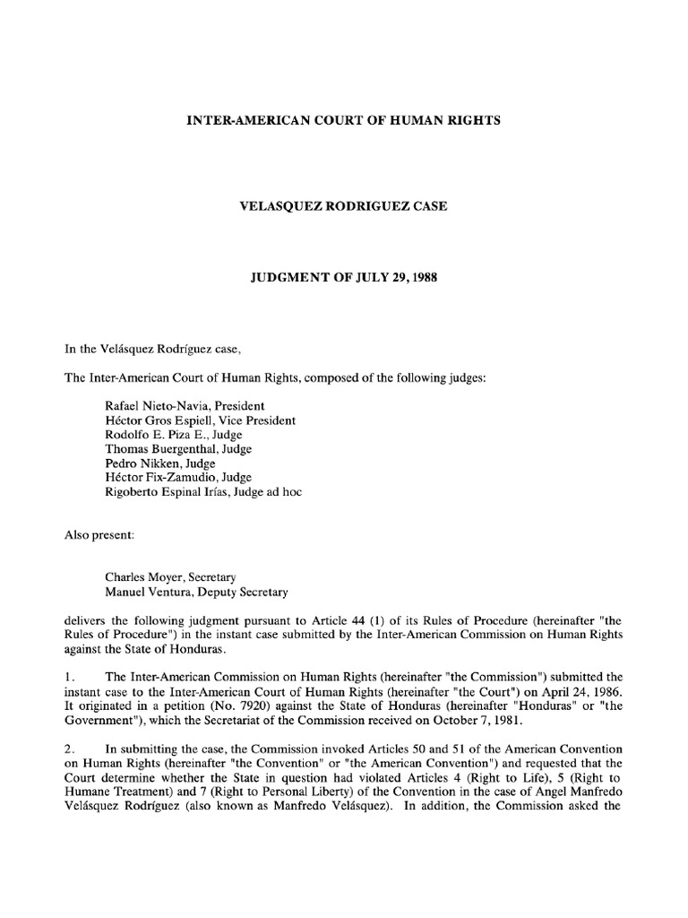 Velásquez Rodríguez Case - Refworld | PDF