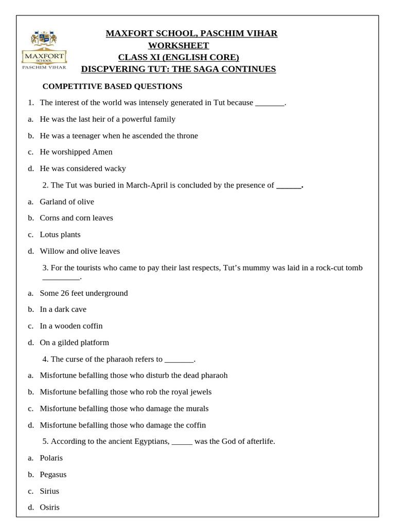 Class 11: Discovering Tut Questions | PDF