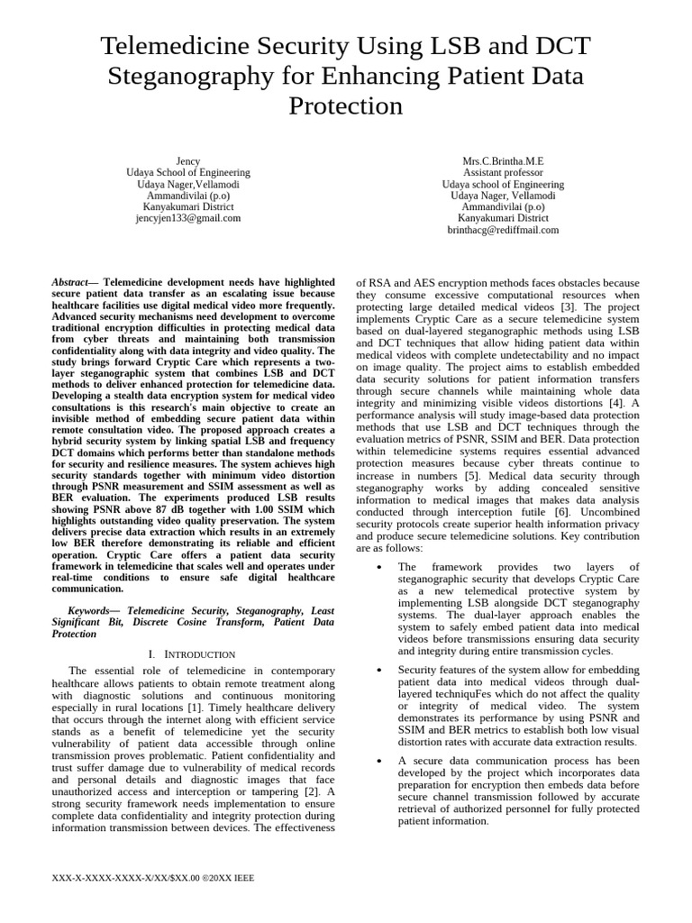 Telemedicine Security Using LSB and DCT Steganography For Enhancing Patient Data Protection ...