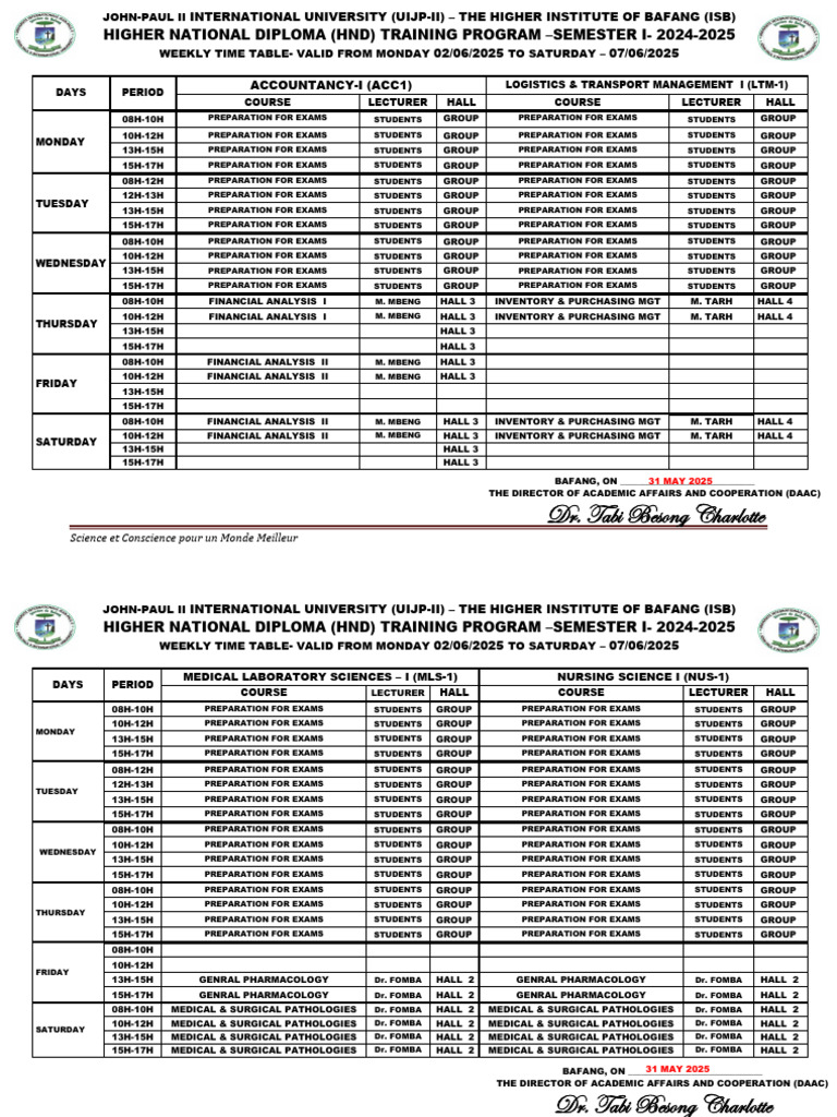 Hnd-Year 1 - Timetable - 02 Jun - 07 Jun 2025 | PDF | Health Care | Educational Stages