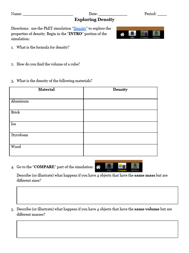 3.SI Exploring Density - PhET Simulation | PDF