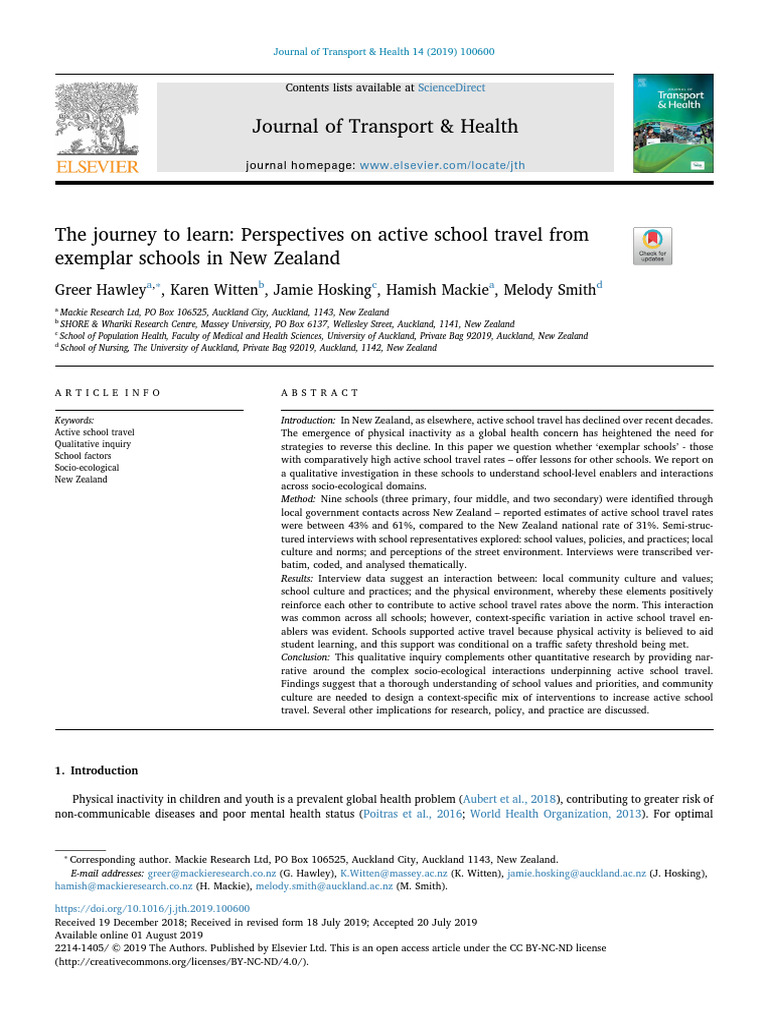 Active School Travel Insights from NZ Schools | PDF | Walking ...