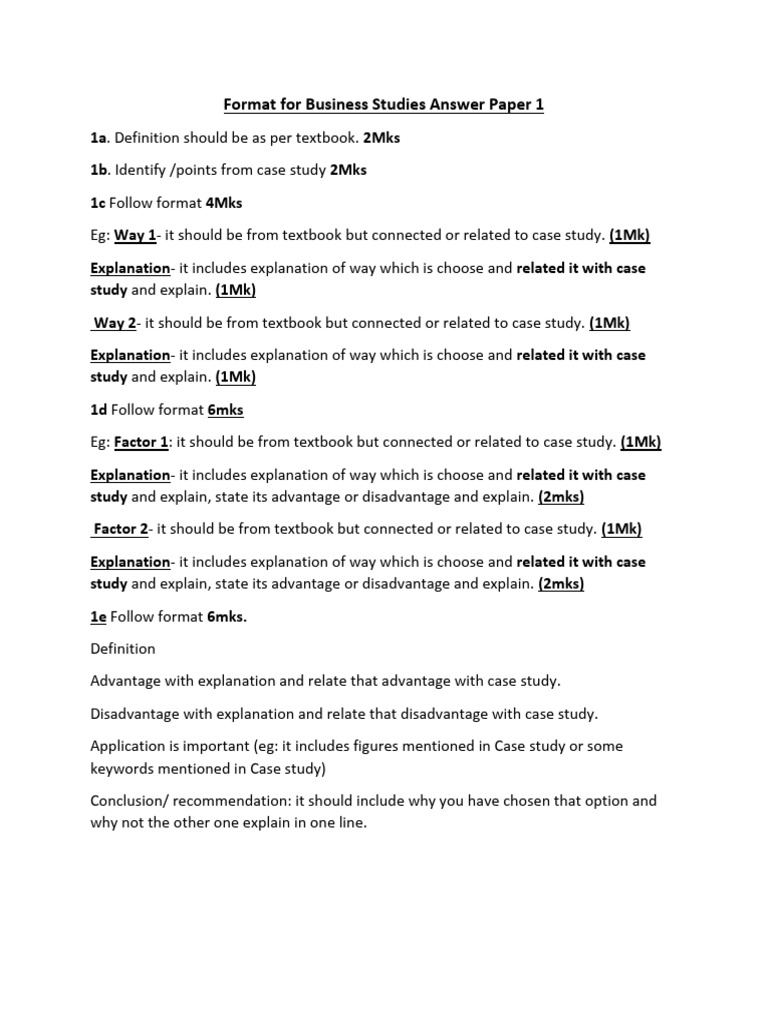 Format For Business Studies Answer Paper 1 and 2 | PDF