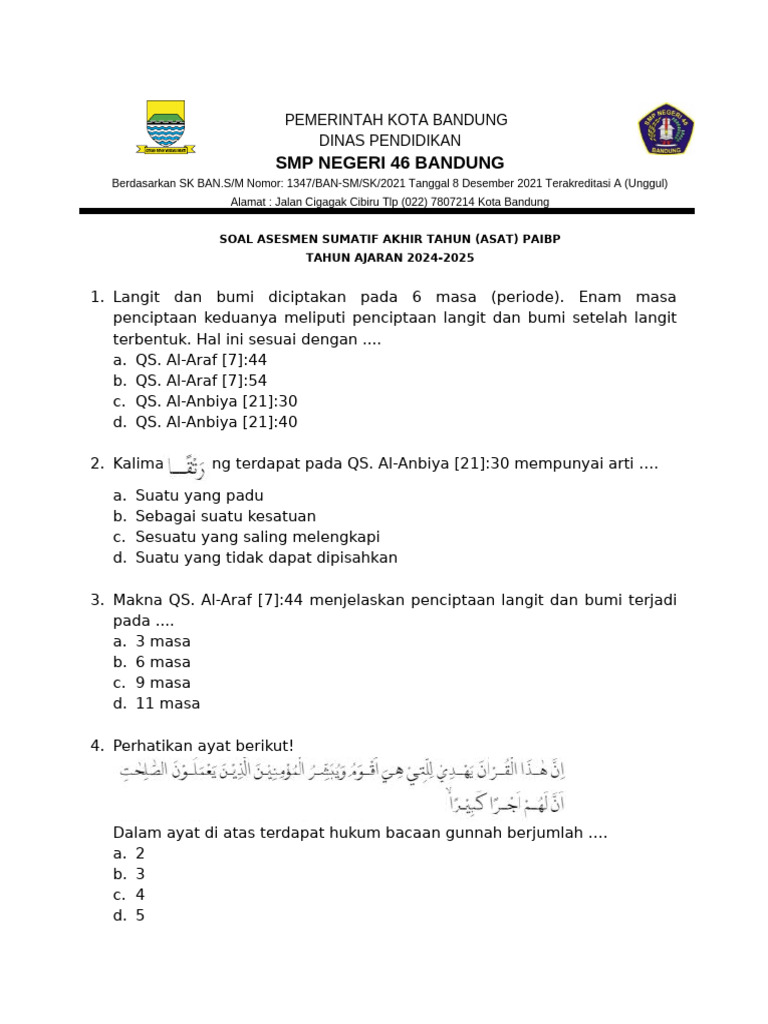 Soal ASAT PAI Kelas 7 Semester 2 2024-2025 | PDF
