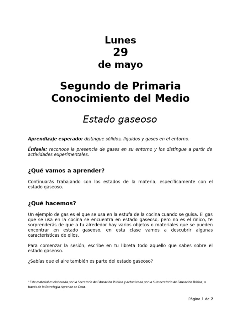 Segundo Primaria 29 de Mayo 2023-Con. Del Medio | PDF | Gases | Vapor
